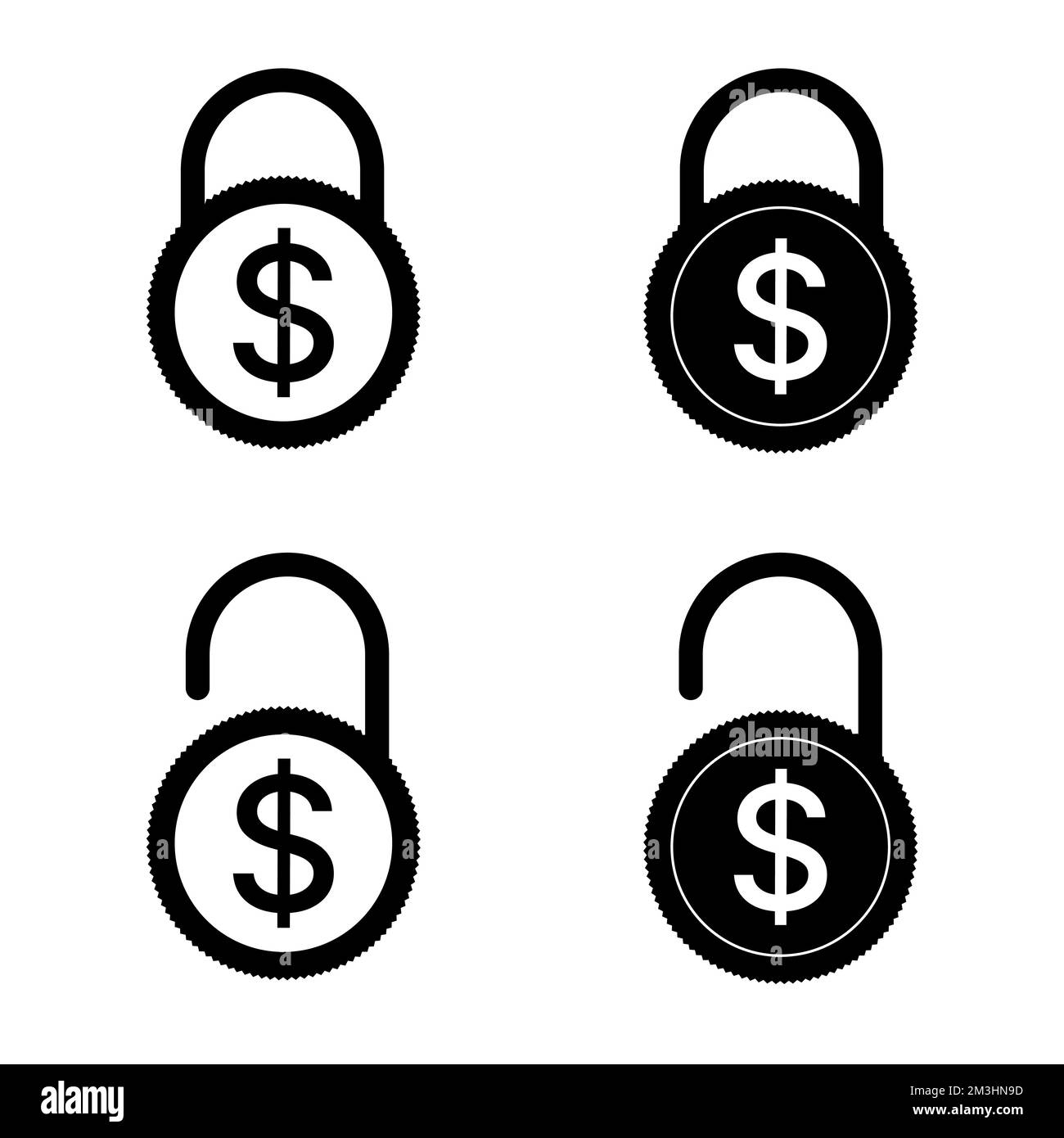 Dollar coin lock pad icon. Open and closed padlock symbol. Vector ...