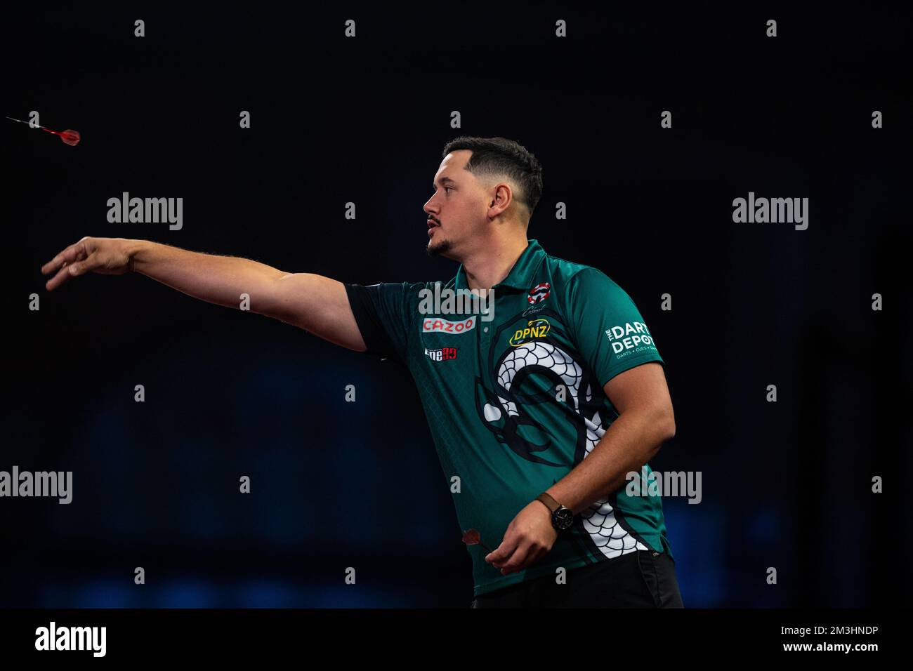 Ben Robb in action during day one of the Cazoo World Darts Championship ...