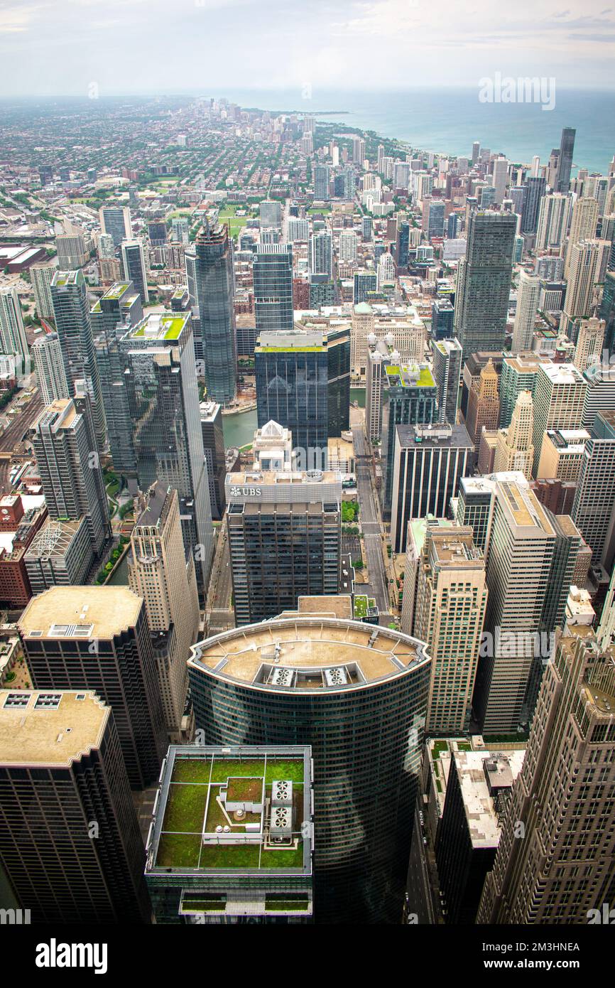 A vertical shot of Chicago city top at the top of willis tower Stock ...