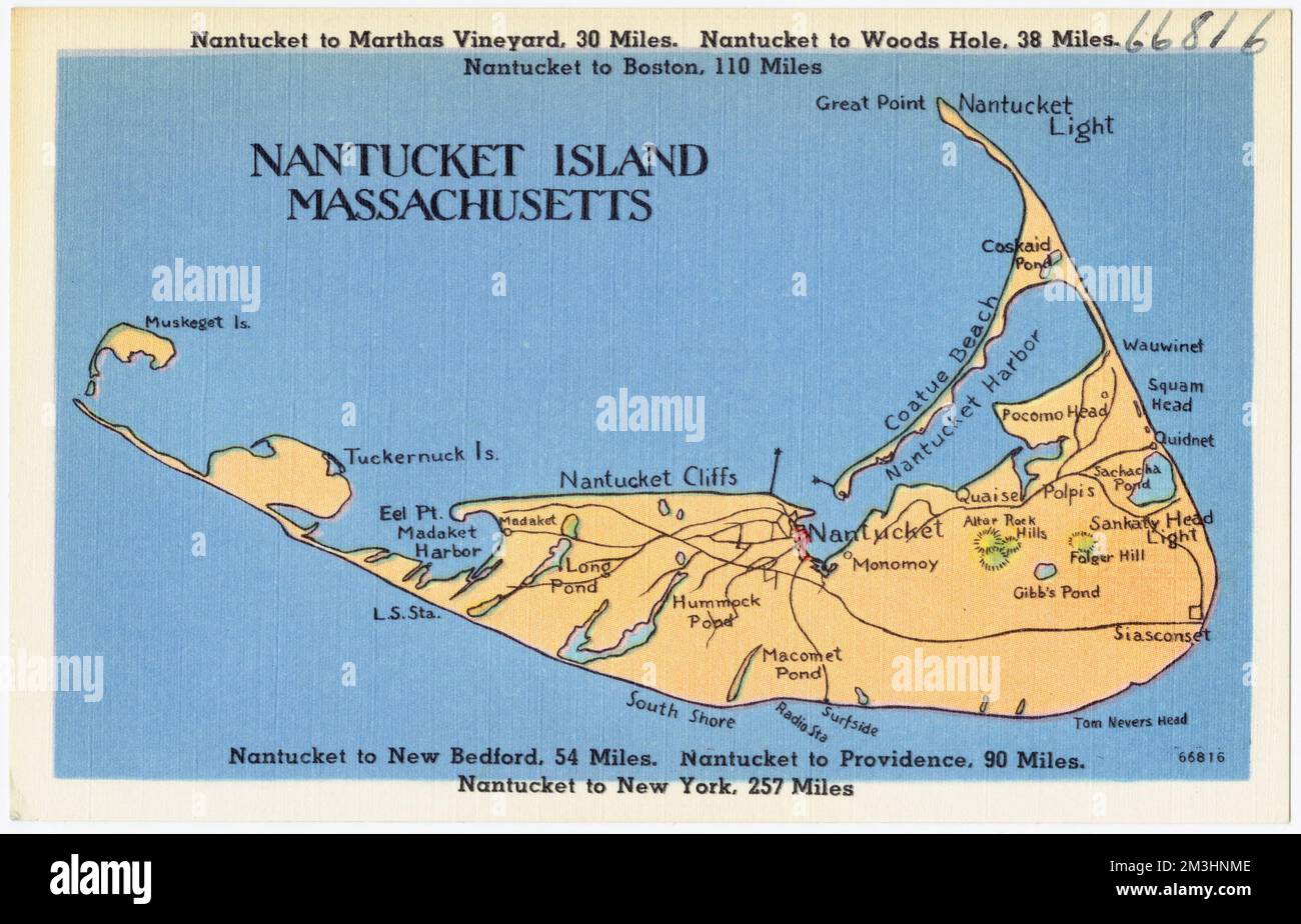 Nantucket Island, Massachusetts , Maps, Tichnor Brothers Collection ...