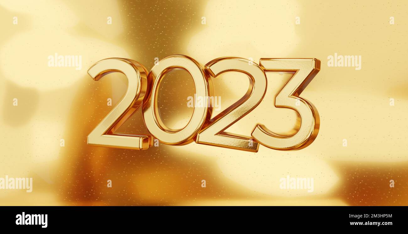 golden 2023 background, new year symbol, 3d-illustration Stock Photo ...