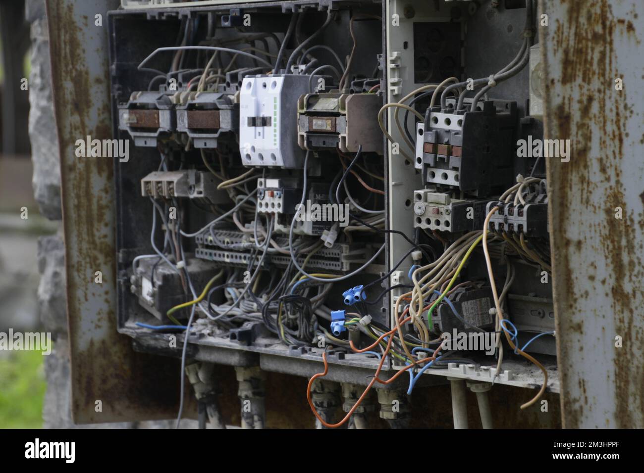 A closeup shot of messy electrical panel Stock Photo - Alamy