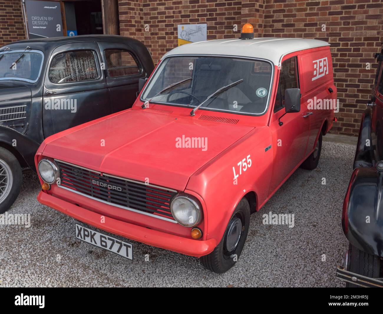 A red Bedford HA 110 light van in BEA Colours (XPK677T) vintage van sat ...