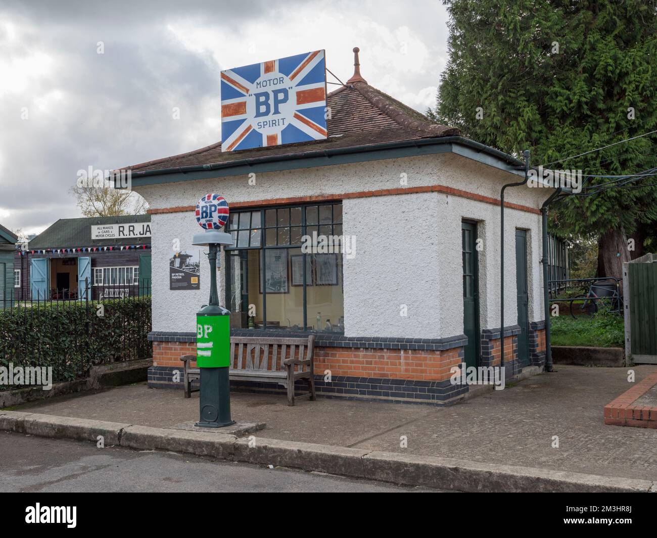 BP Petrol Pagoda (1922) at the Brooklands Museum, Surrey, UK Stock ...