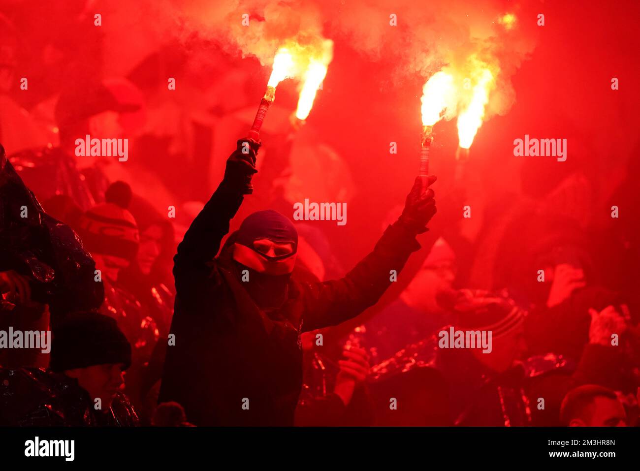 Rangers fans set off flares in the stands during the cinch Premiership ...
