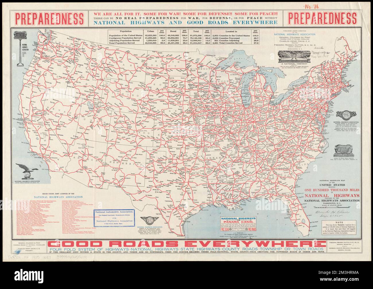 National highways map of the United States showing one hundred thousand ...