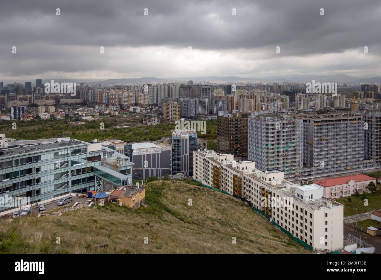 Overview of the capital of Mongolia on the cloudy day. Ulaanbaatar city ...