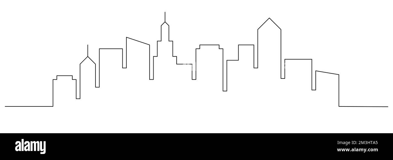 Continuous line city building. One single outline cityscape continuous ...