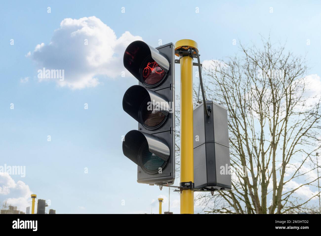 Traffic light, special with a designation for cycling. Forbidding red ...