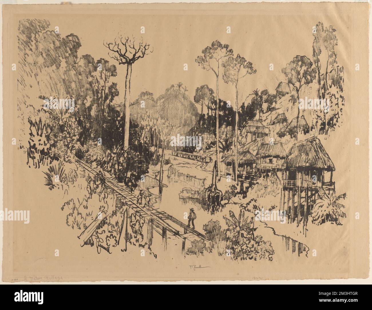 A native village , Villages, Trees, Huts, Bridges. Joseph Pennell (1857 ...