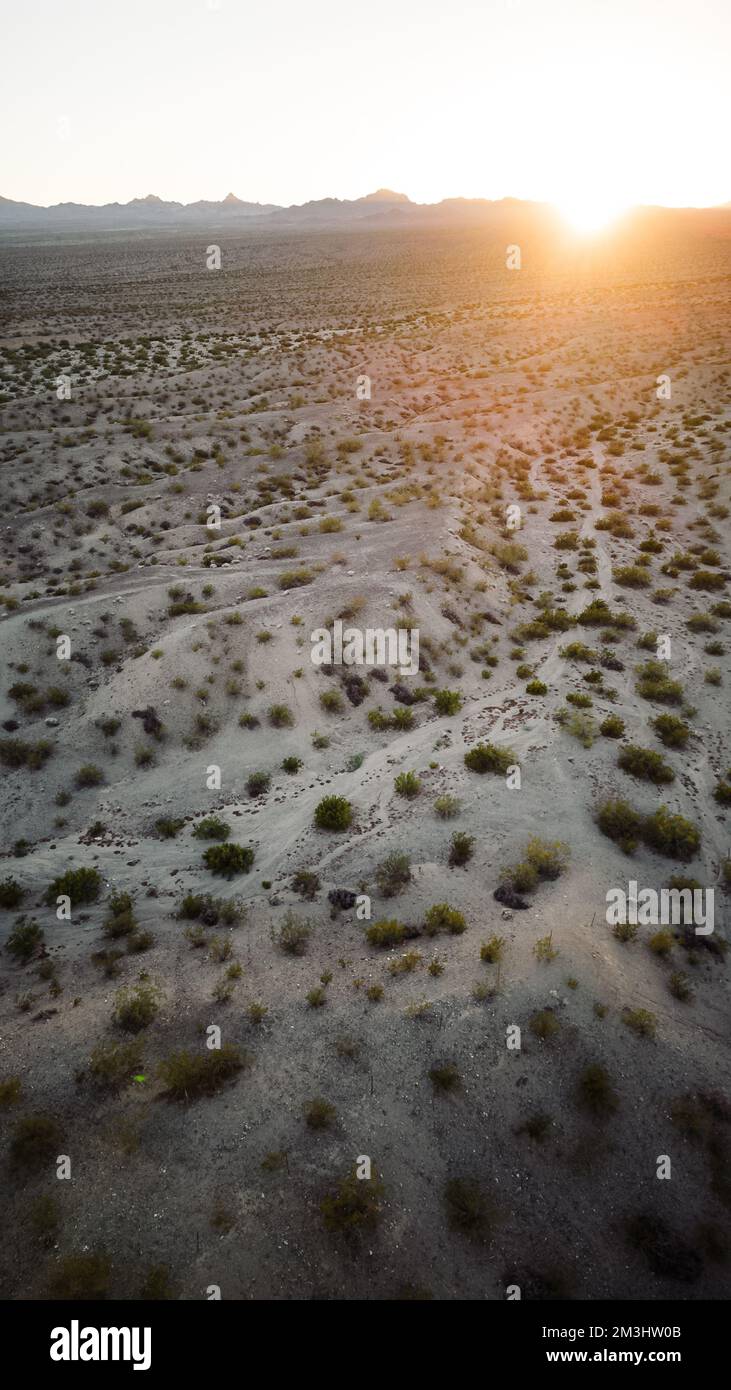 vertical view of sand and desert with mountains from aerial view drone ...