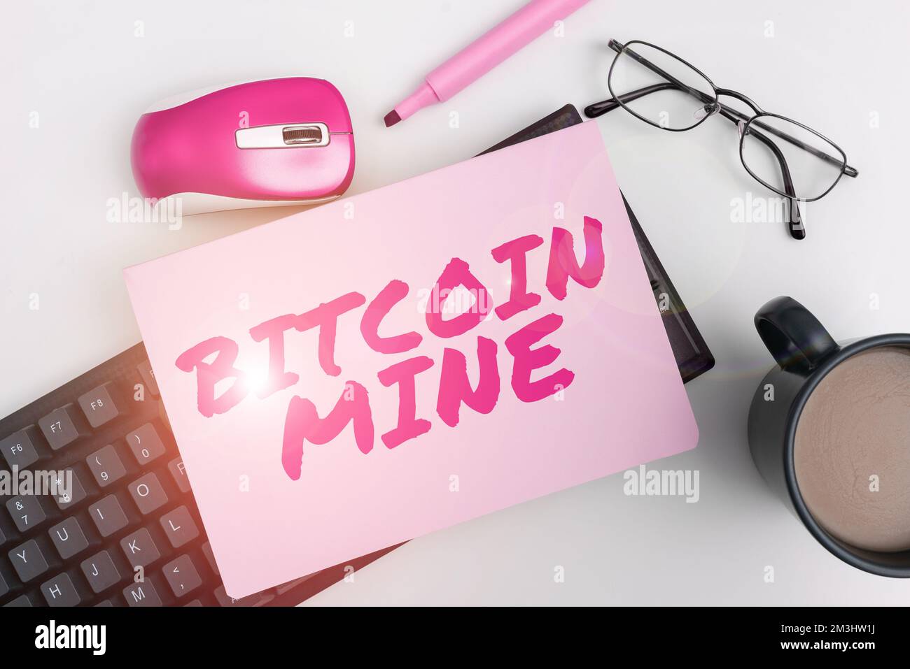 Handwriting text Bitcoin Mine. Conceptual photo Processing of aquiring ...