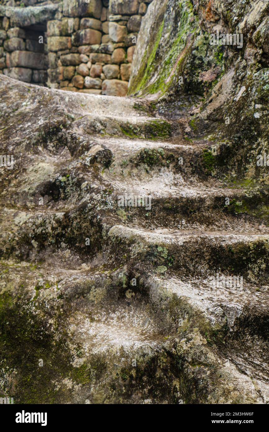 A closeup shot of an old stone staircase in the historical ancient city ...