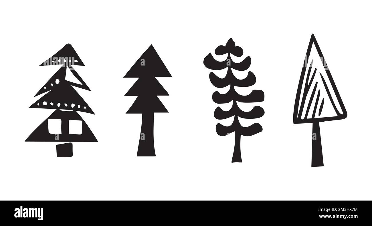 Set of christmas tree illustrations. Winter xmas art design for holiday ...