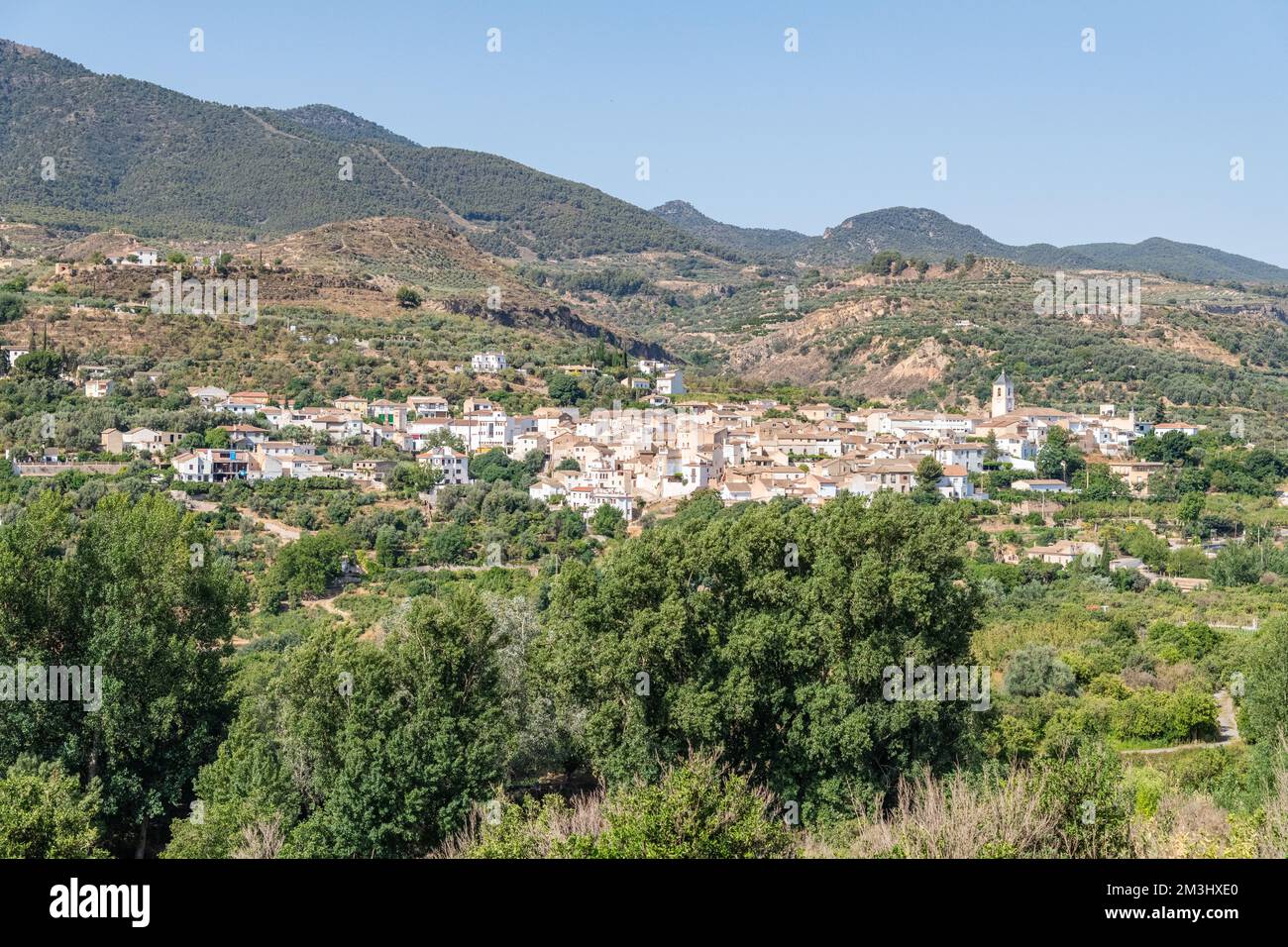 The Spanish town of Pinos del Valle in the Lecrin Valley in Andalusia ...