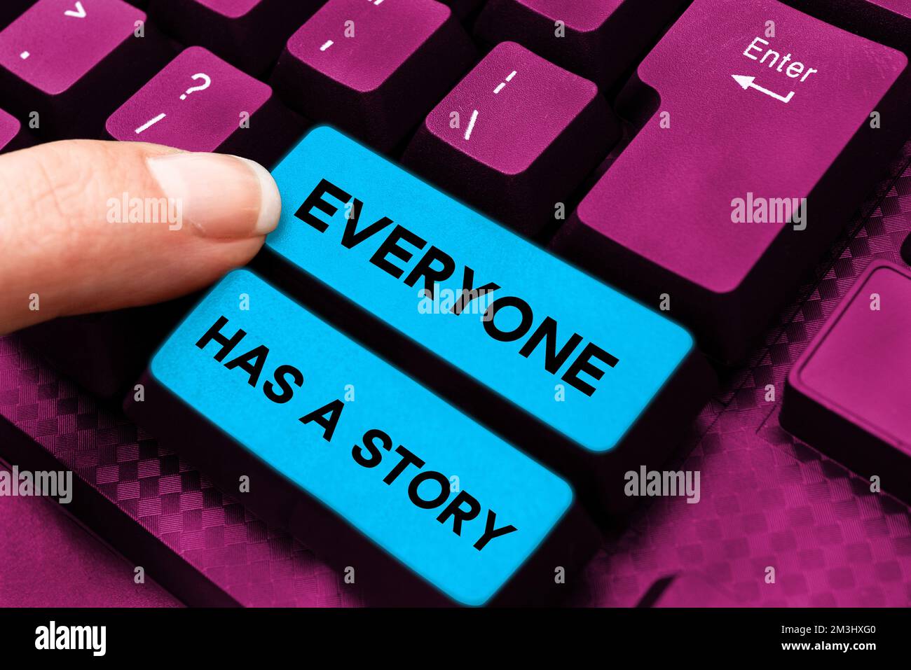 Hand writing sign Everyone Has A Story. Business overview Background ...