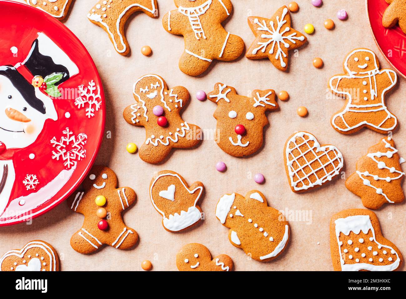 Various selection of Gingerbread cookies with sugar icing. Decorated in ...