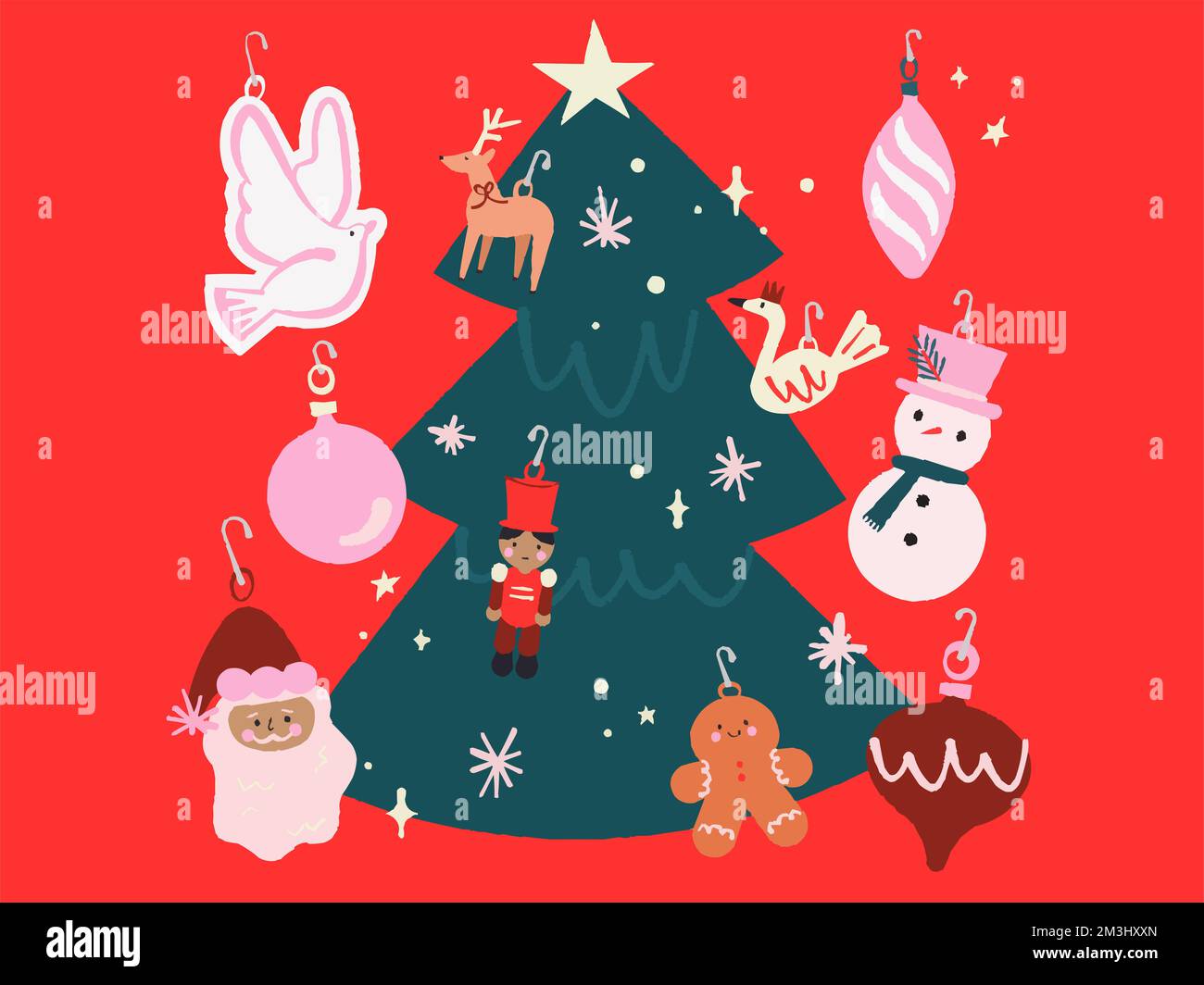 Funny Santa Claus Merry Christmas Tree Bear illustration Line art Happy ...