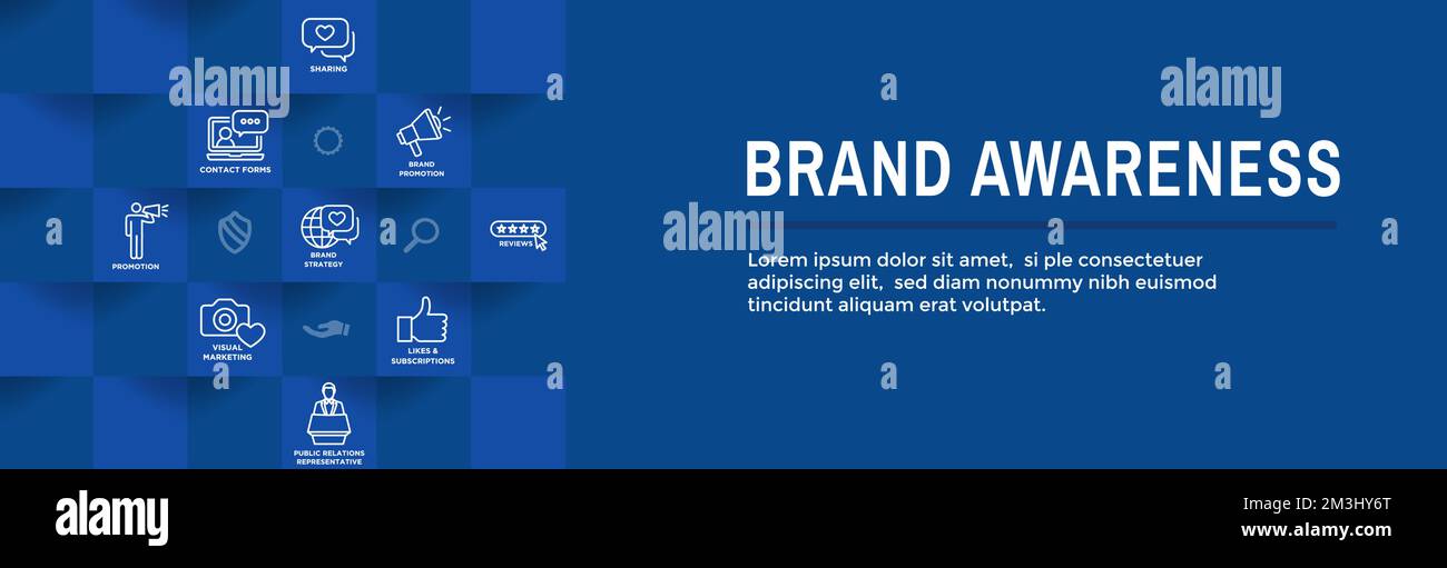 Brand Awareness Icon Set and Web Header Banner Design Stock Vector ...