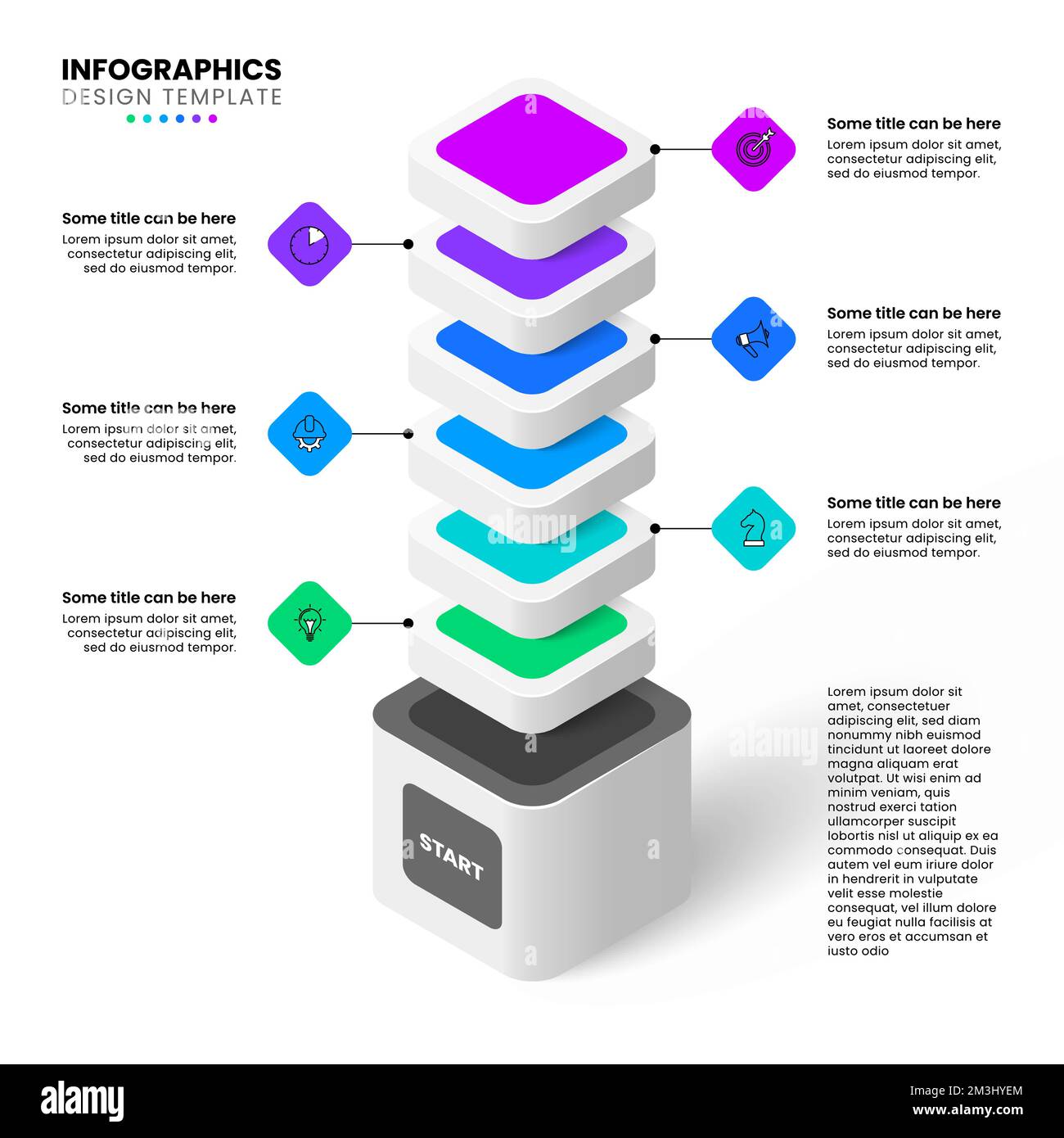 Infographic template with icons and 6 options or steps. Isometric tower. Can be used for ...