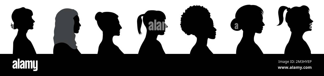 Diversity woman silhouettes. Different races and religion. Side view of ...