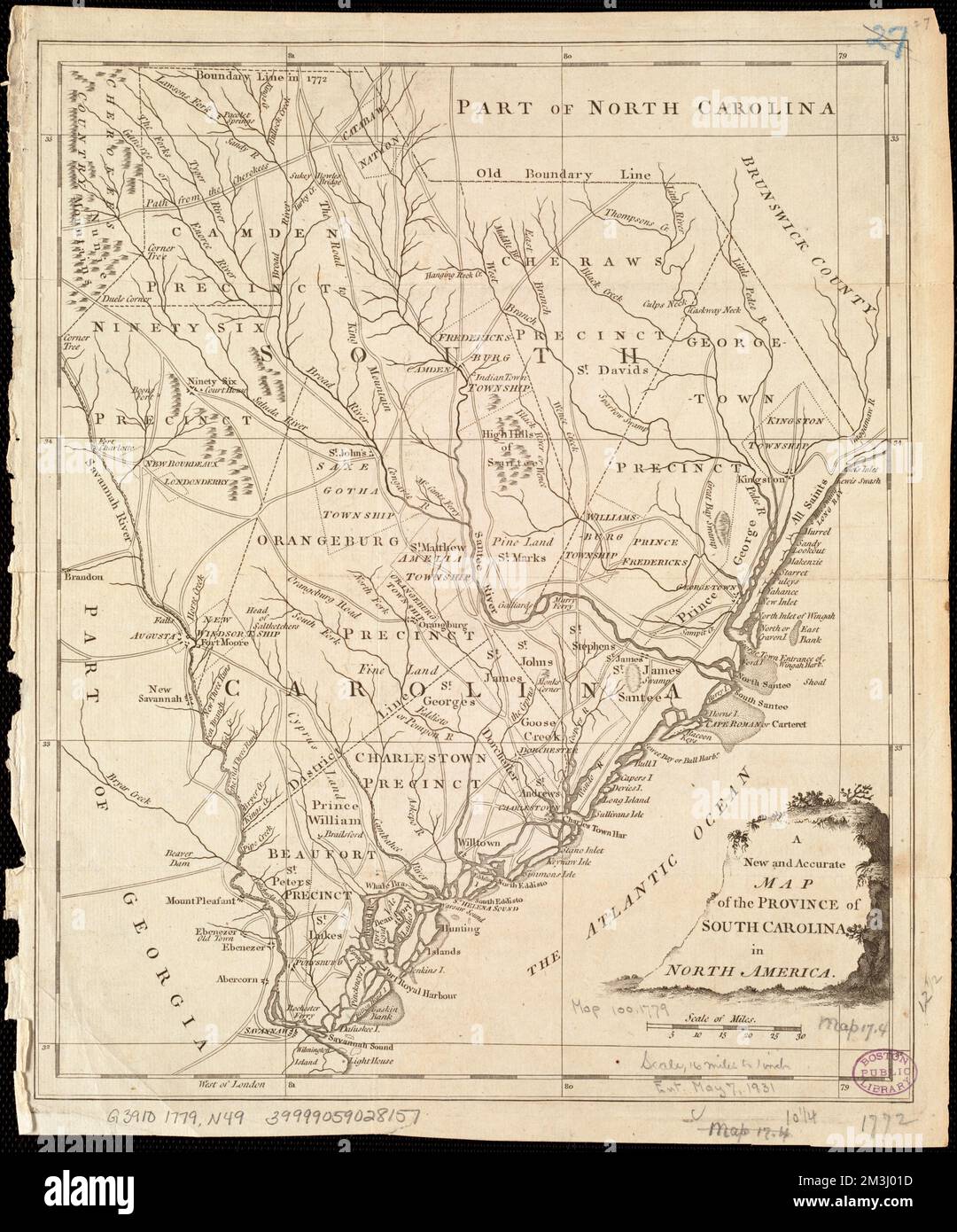 A New and accurate map of the province of South Carolina in North ...