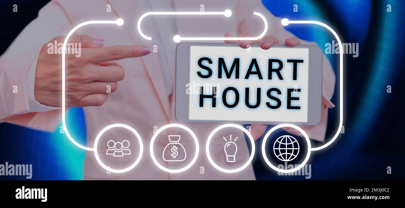 Text sign showing Smart House. Business showcase homes that have ...