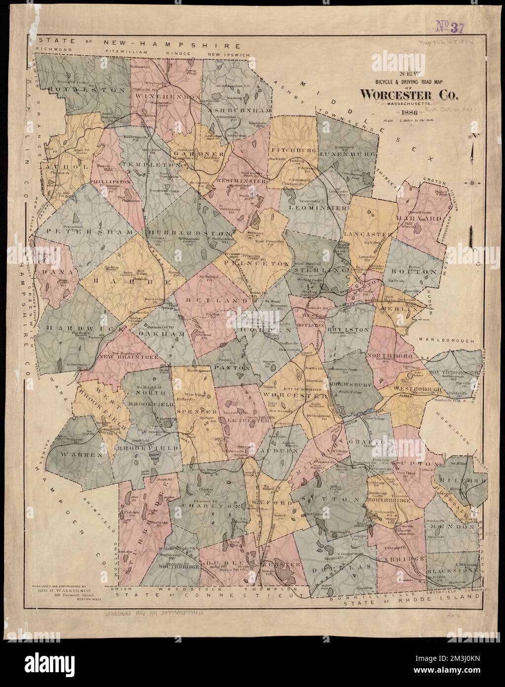 New Bicycle And Driving Road Map Of Worcester Co Massachusetts Roads Massachusetts Worcester