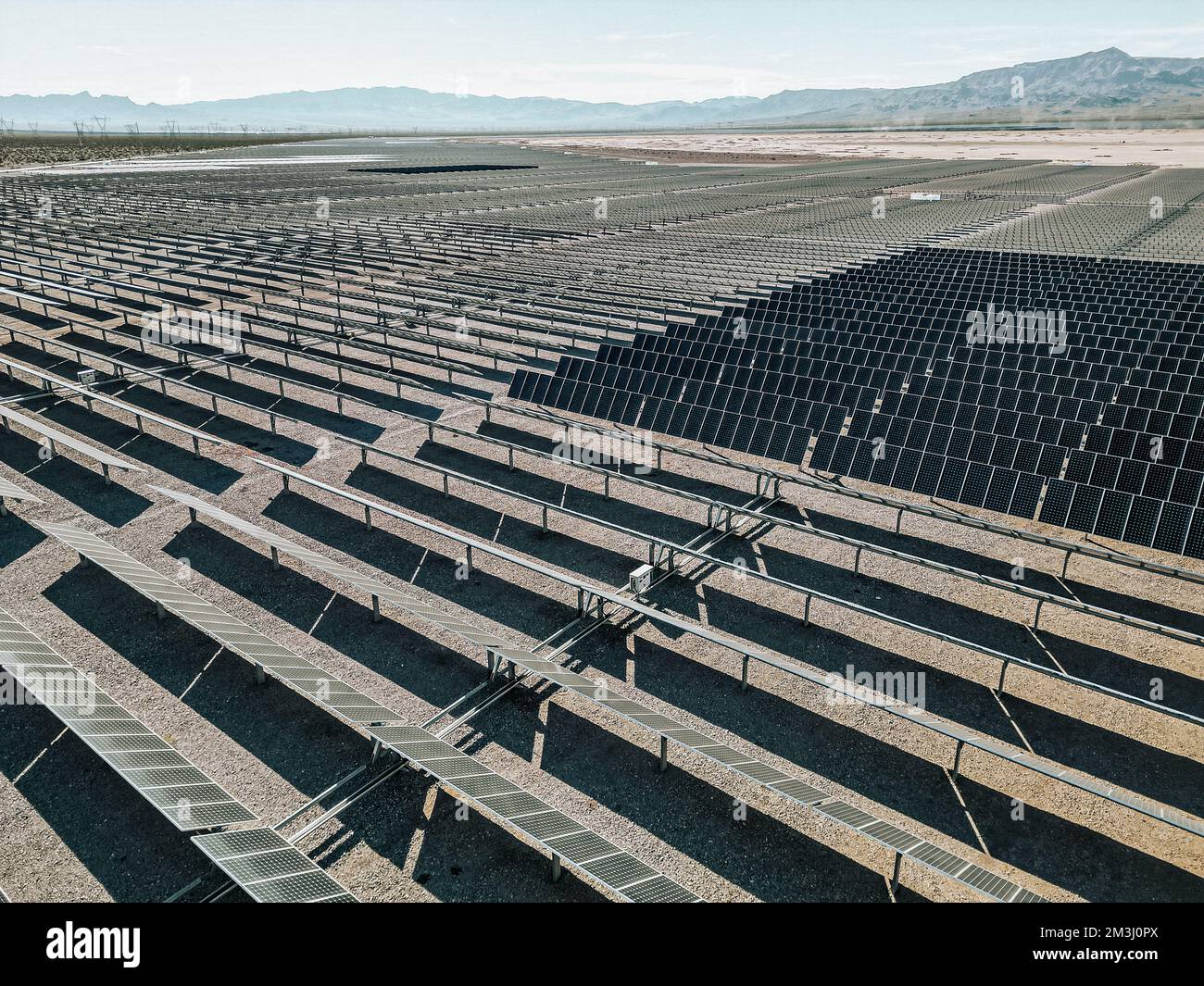 Renewable solar energy solar farm in the desert of southern Nevada on a ...
