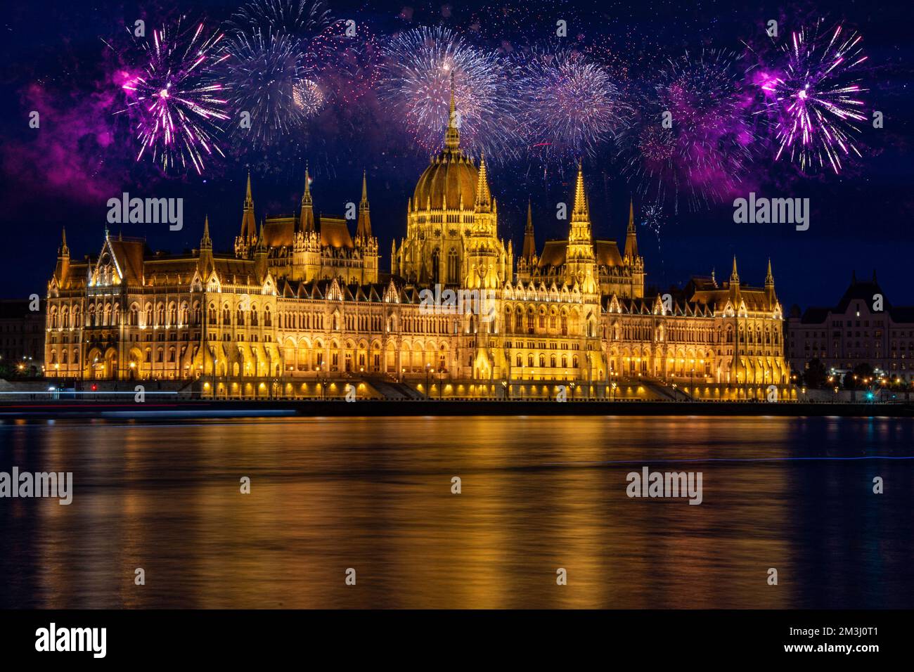 fireworks display over parliament New Year celebrations in Budapest ...