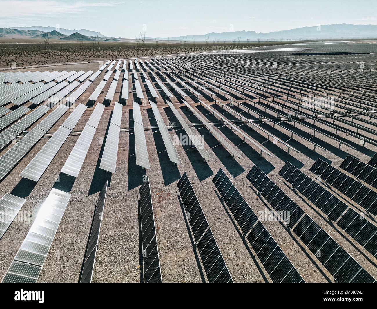 Renewable solar energy solar farm in the desert of southern Nevada on a ...