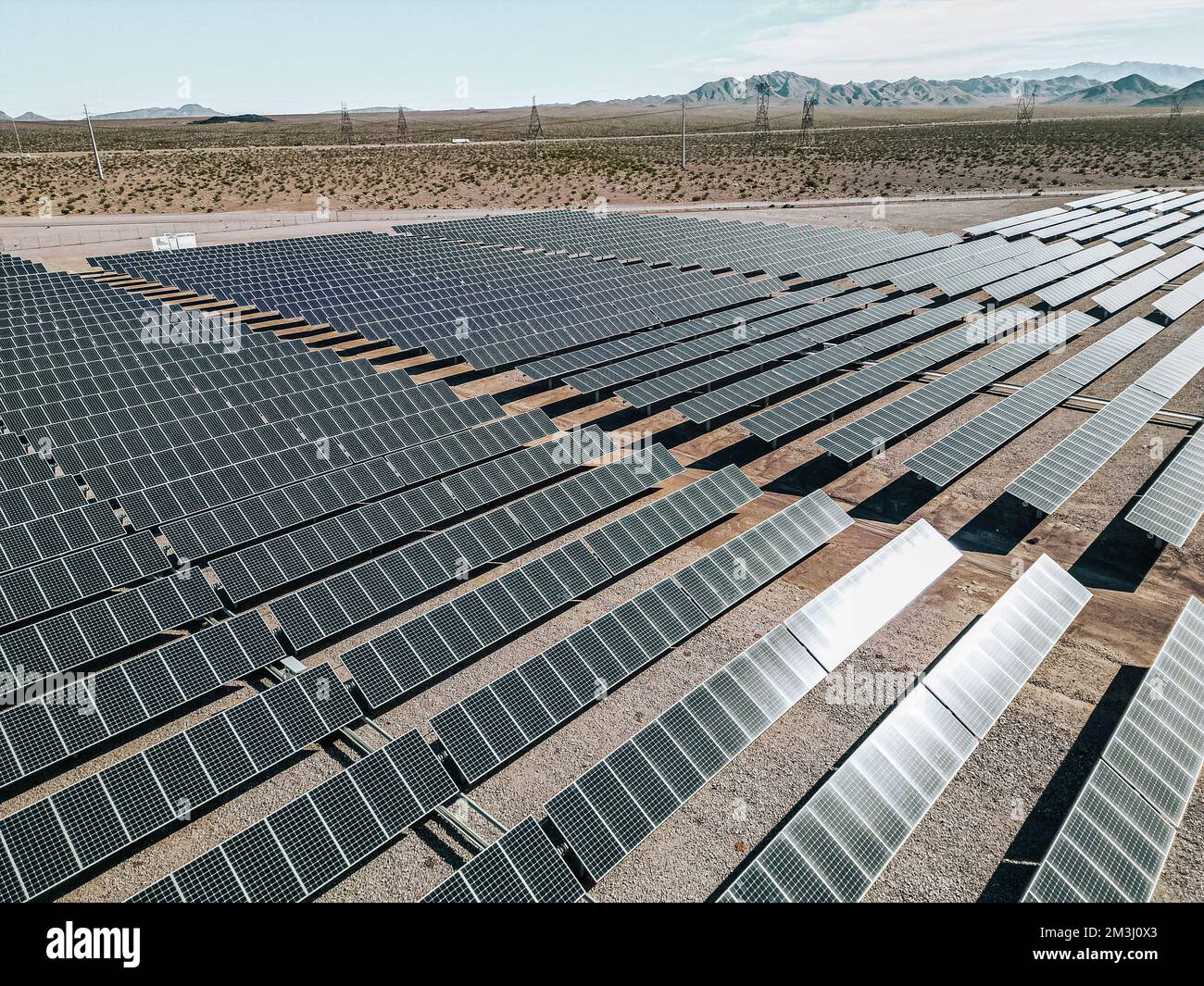 Renewable solar energy solar farm in the desert of southern Nevada on a ...