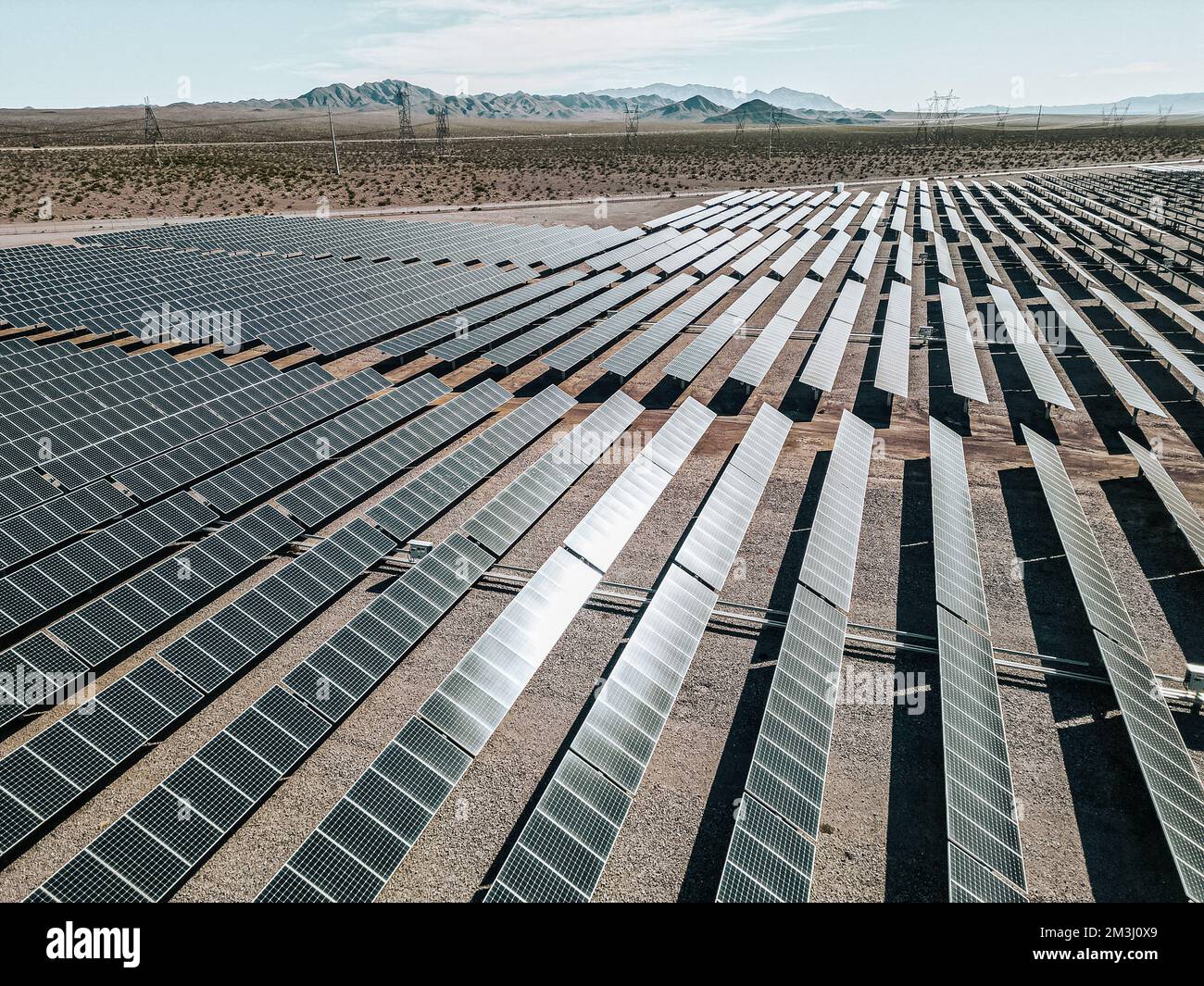Renewable solar energy solar farm in the desert of southern Nevada on a ...