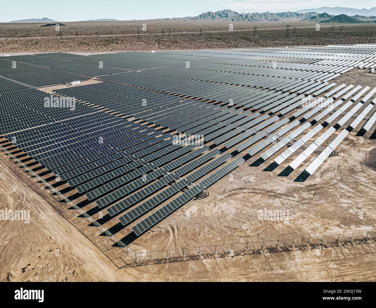 Renewable solar energy solar farm in the desert of southern Nevada on a ...