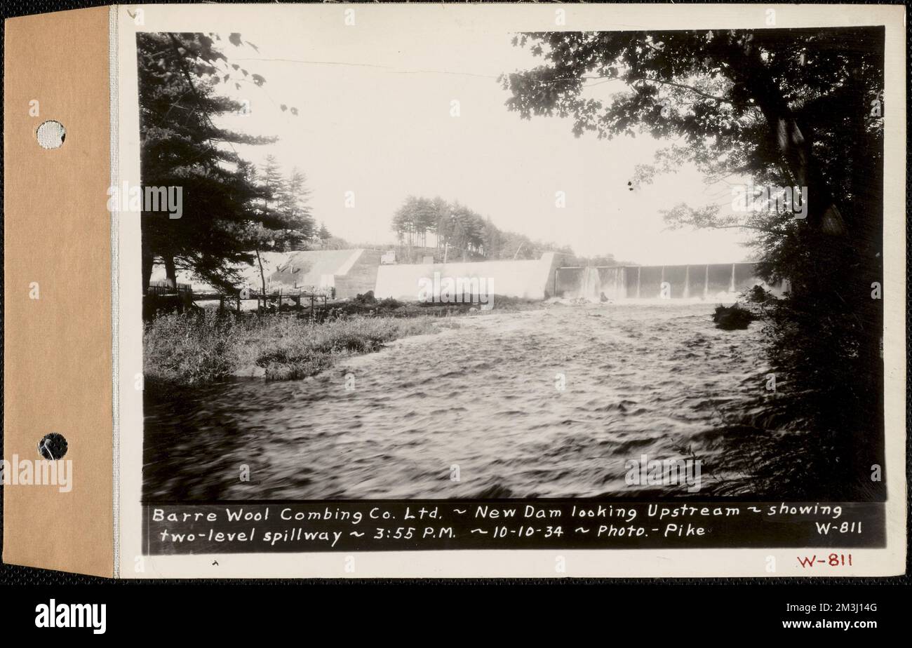 New dam looking upstream, showing two-level spillway, Barre Wool ...