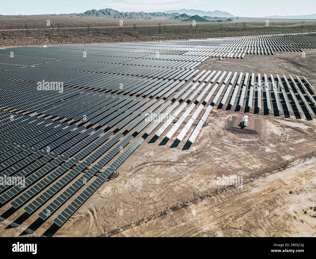 Renewable solar energy solar farm in the desert of southern Nevada on a ...
