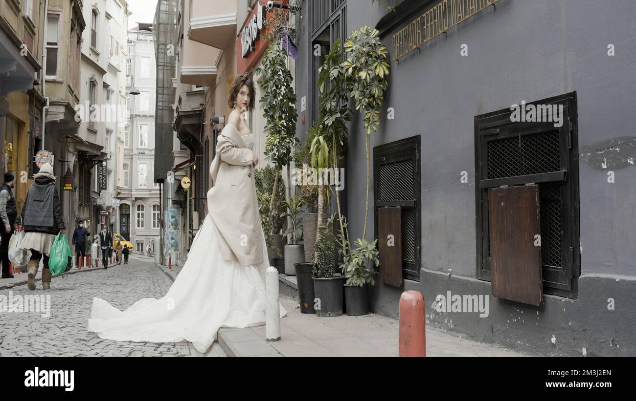 Turkey, Istanbul - July 27, 2022: Young fashionable luxury girl bride ...