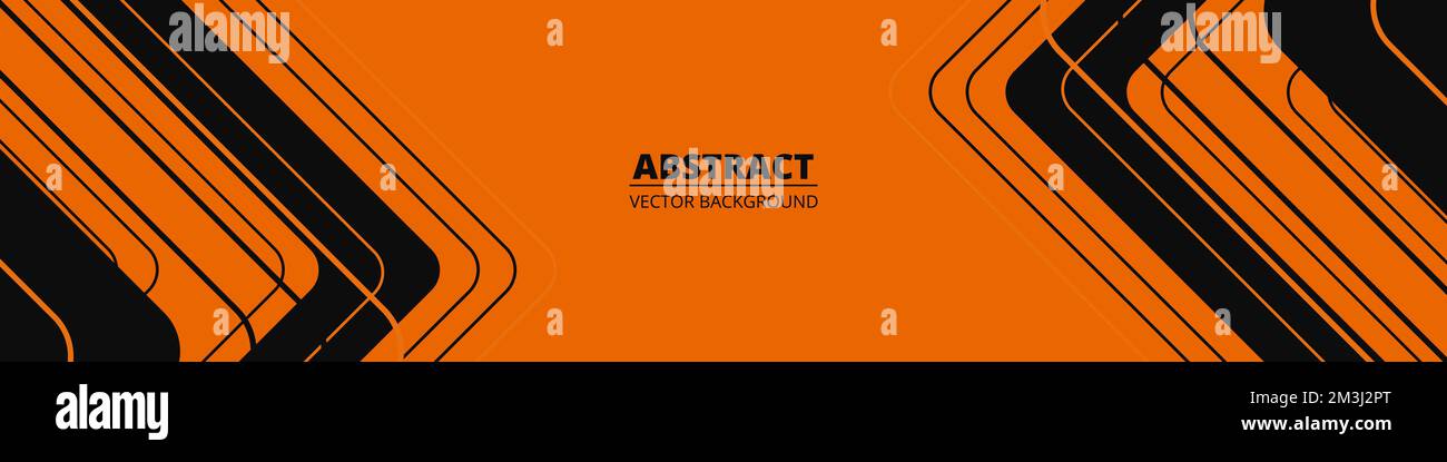 Orange abstract wide horizontal banner with black lines, arrows and ...