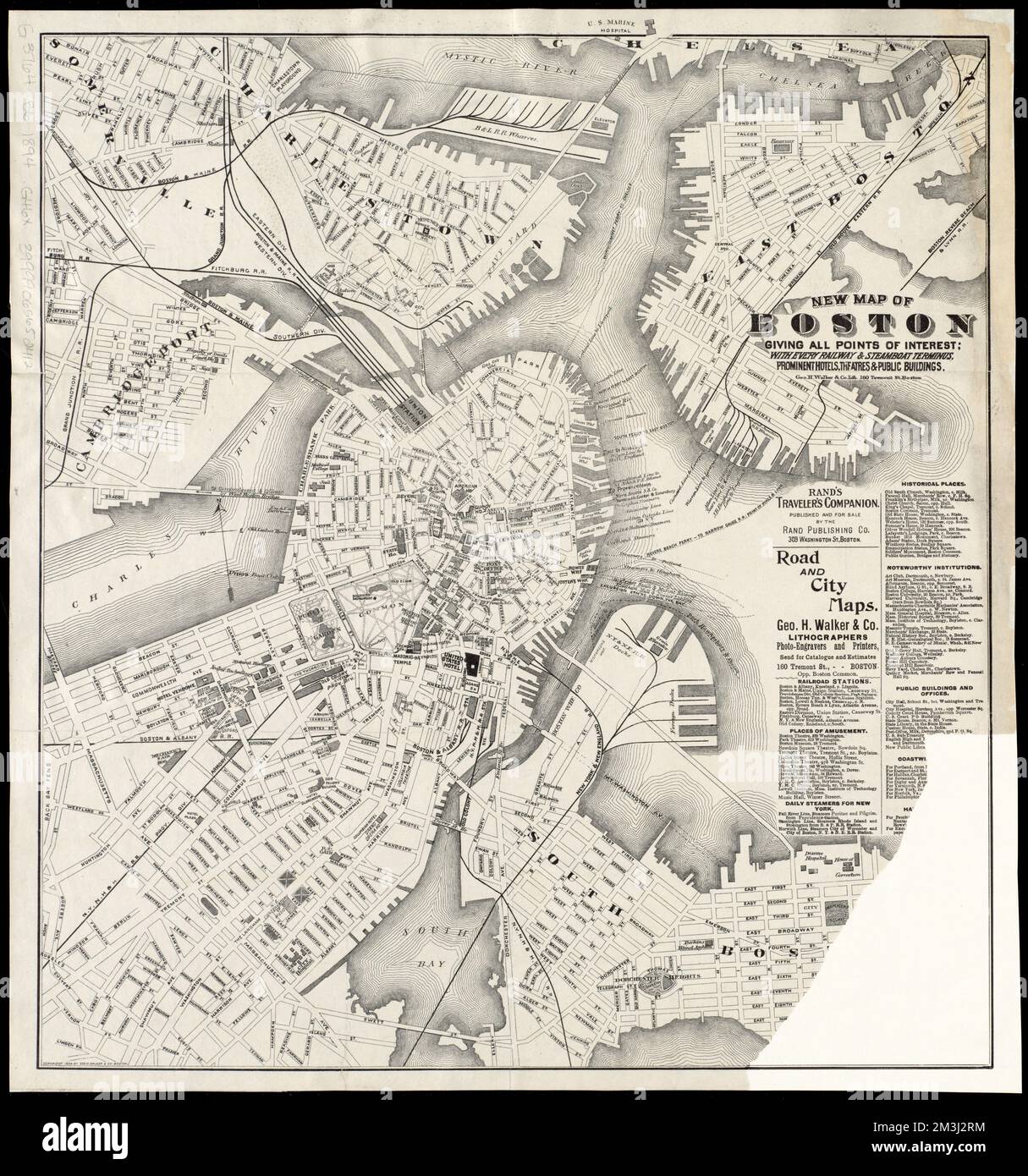 New map of Boston giving all points of interest : with every railway ...