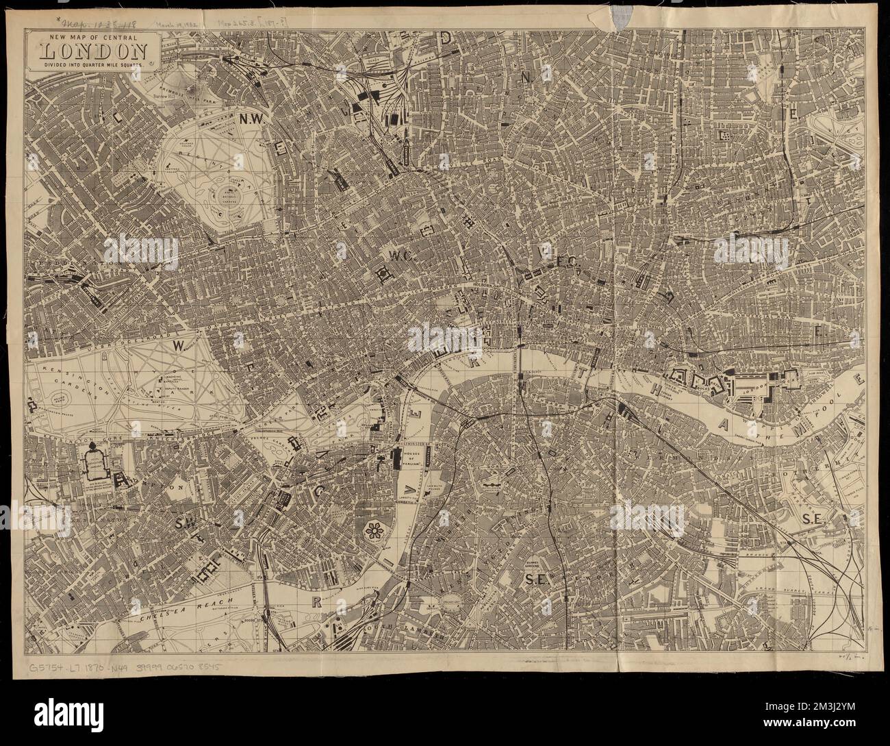 New map of central London divided into quarter mile squares , London ...