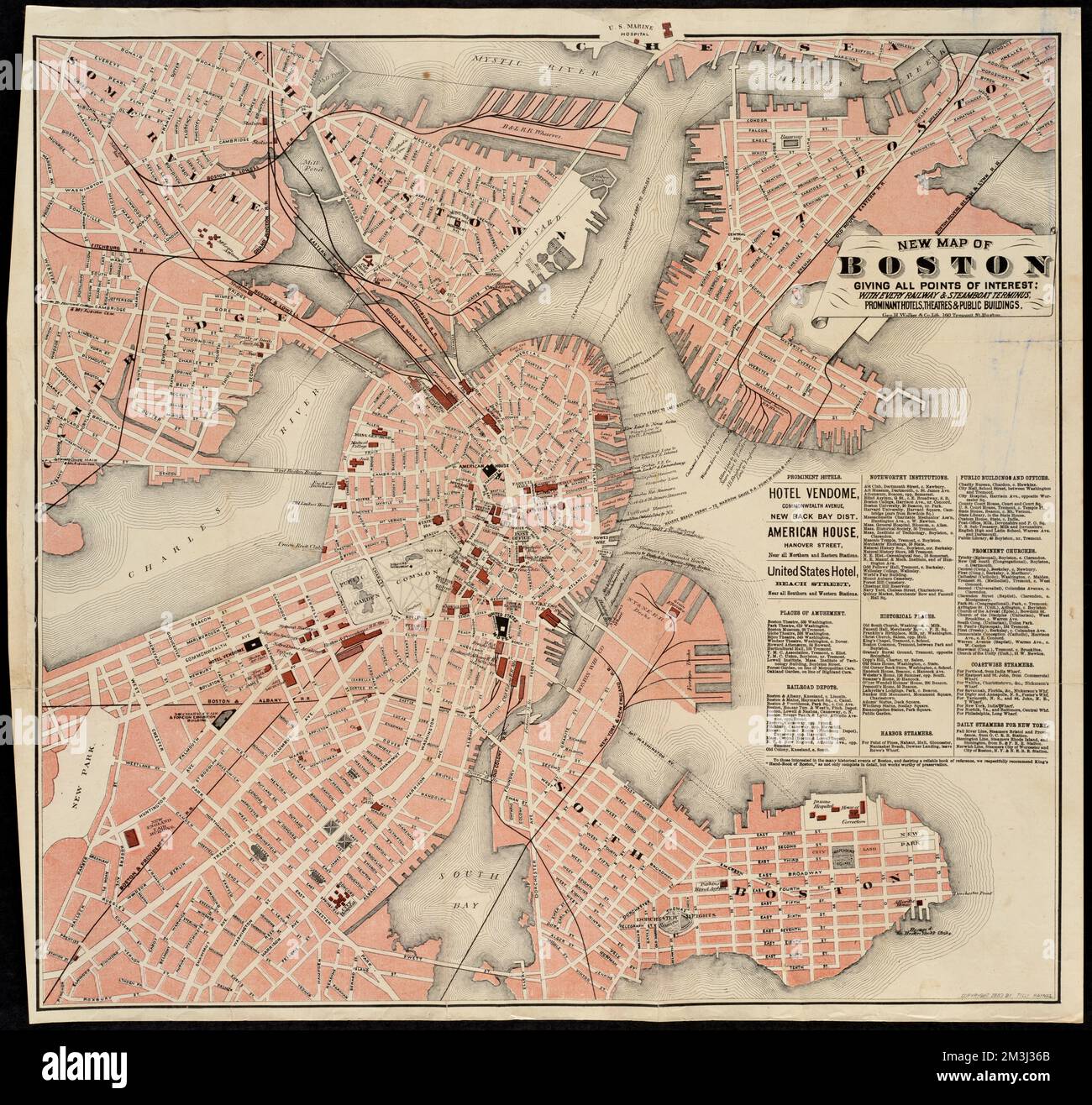 New map of Boston giving all points of interest : with every railway ...