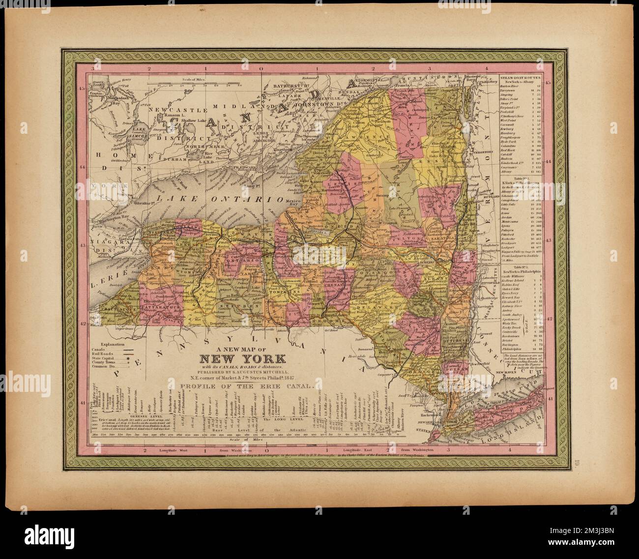 A new map of New York with its canals, roads & distances ,. Robert E ...