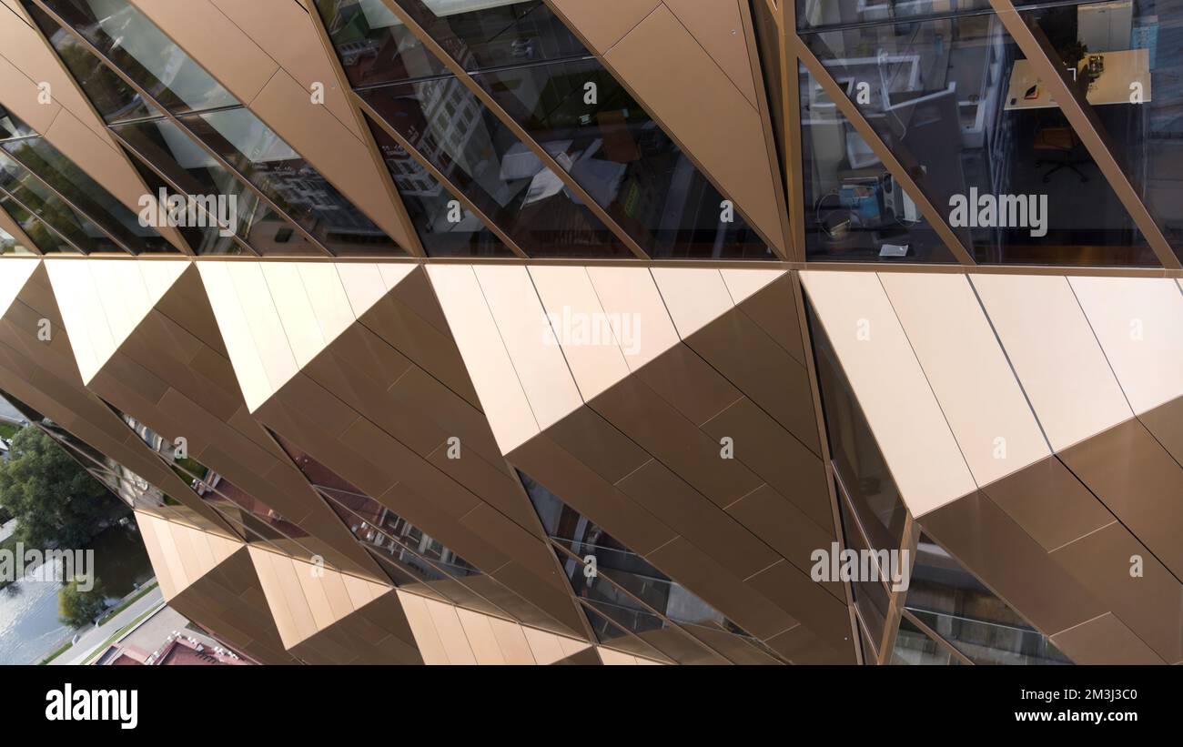 Office building windows and aerial view on skyscraper. Stock footage ...