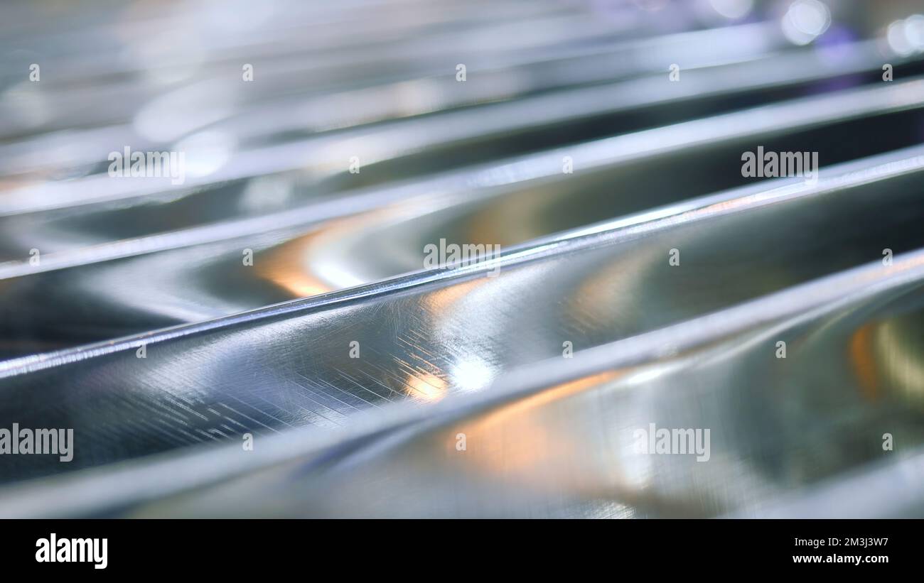 Close-up of metal grid of generator. Media. Lines of steel grid in ...