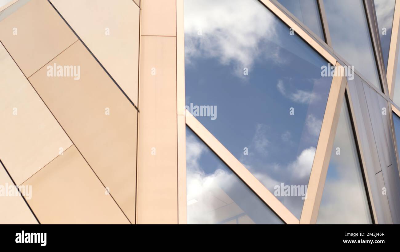 Close-up of facade of glass building with reflection. Stock footage ...