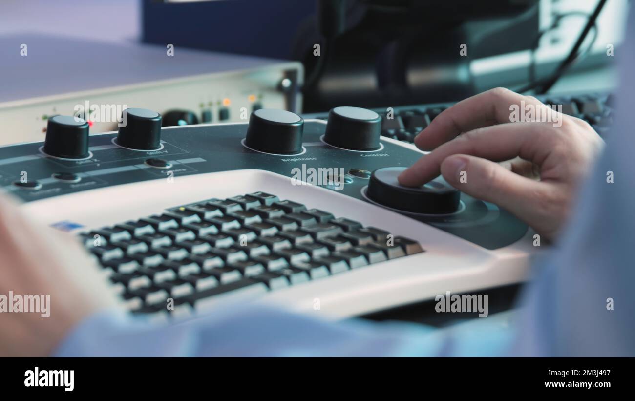 Keyboard with doctor's mouse. Stock footage. Modern medical keyboard ...