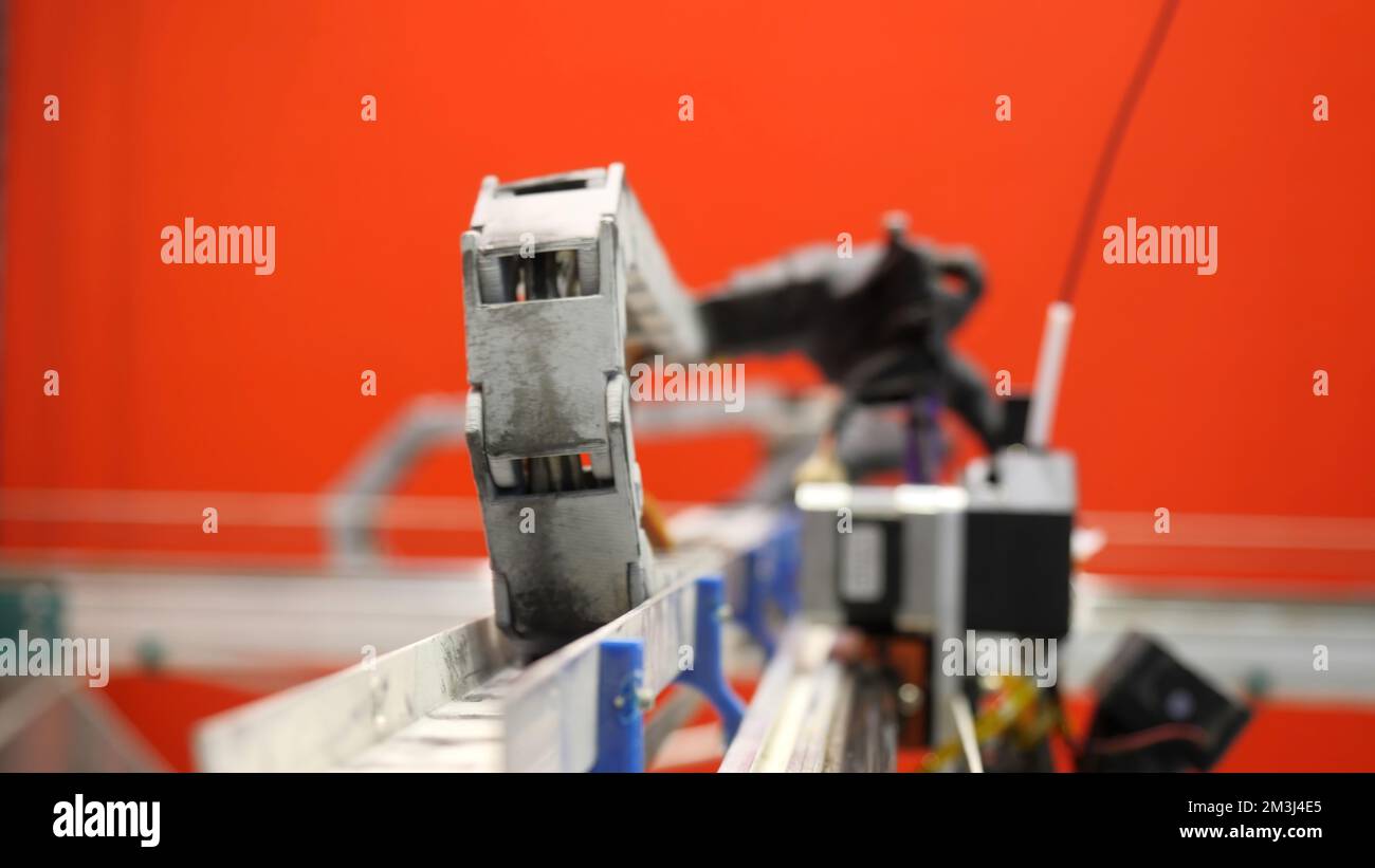 Close-up of mechanism with robotics. Media. Small mechanism at robot ...