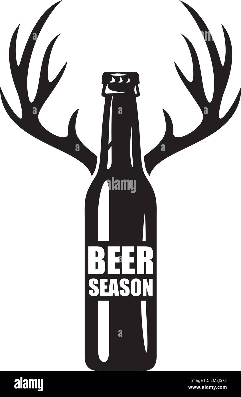Beer Season Black and White. Bottle with deer antlers. Vector ...