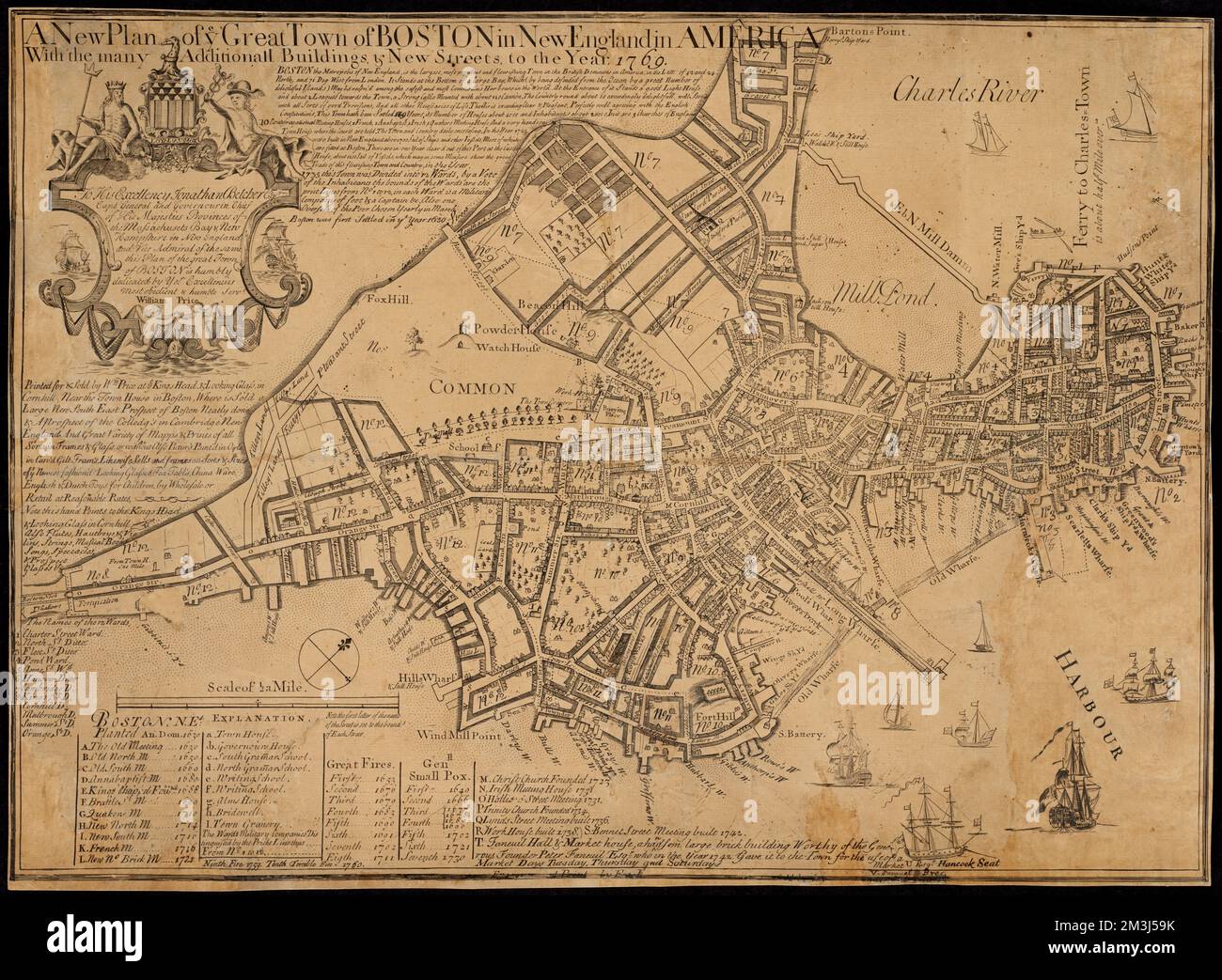 A new plan of ye great town of Boston in New England in America, with ...