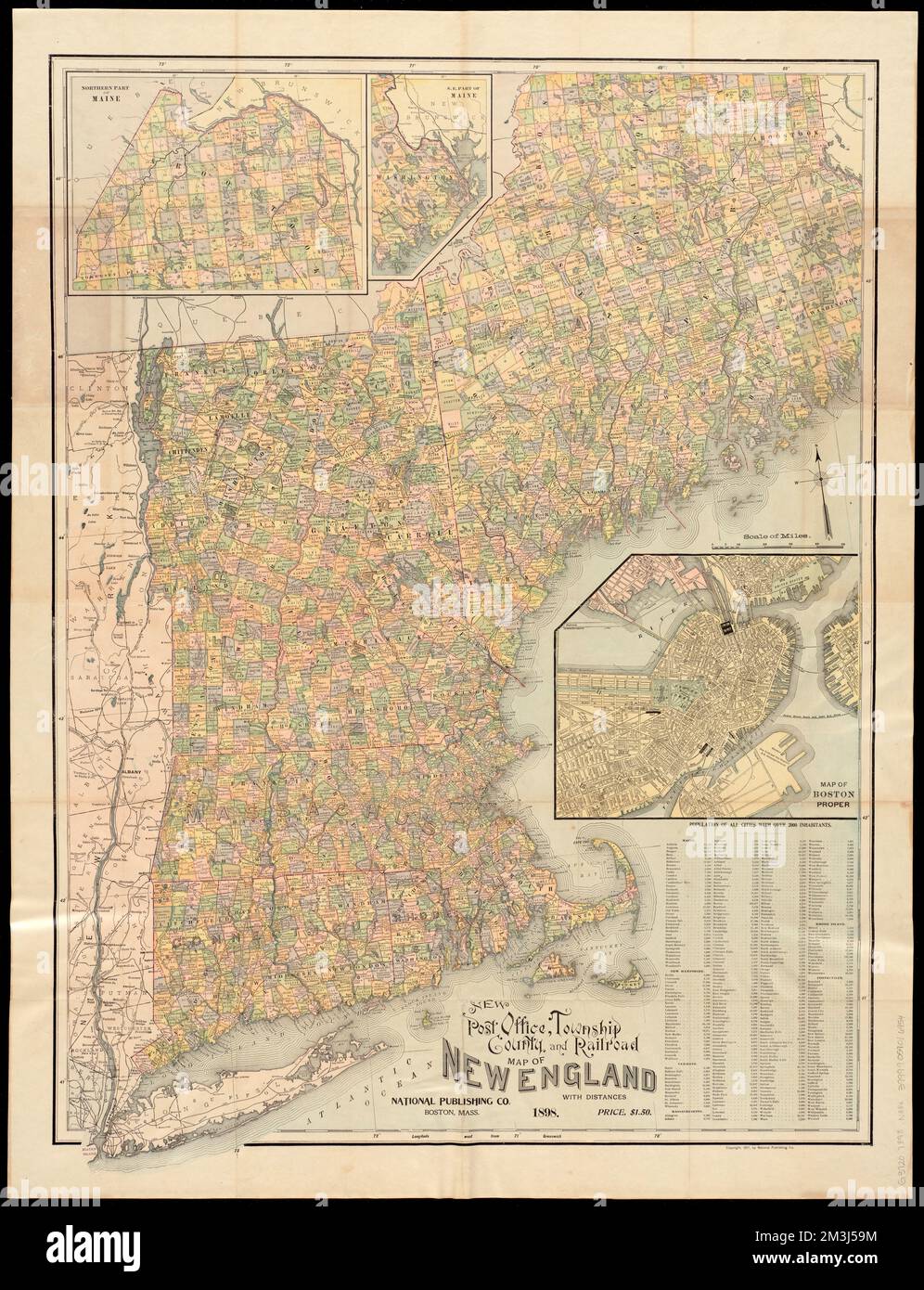 New post office, township, county and railroad map of New England ...